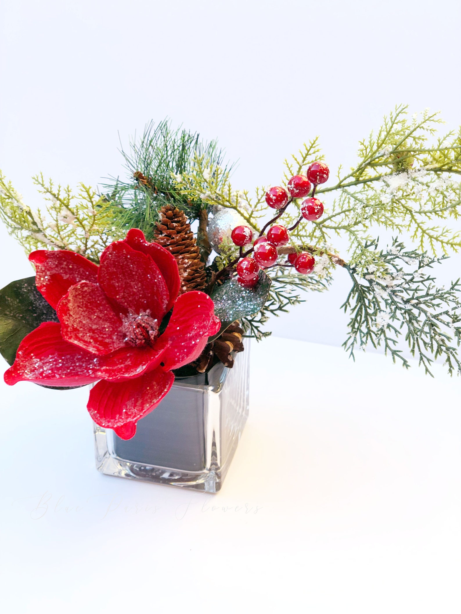 Christmas Holiday Red Magnolia Arrangement-christmas - Etsy