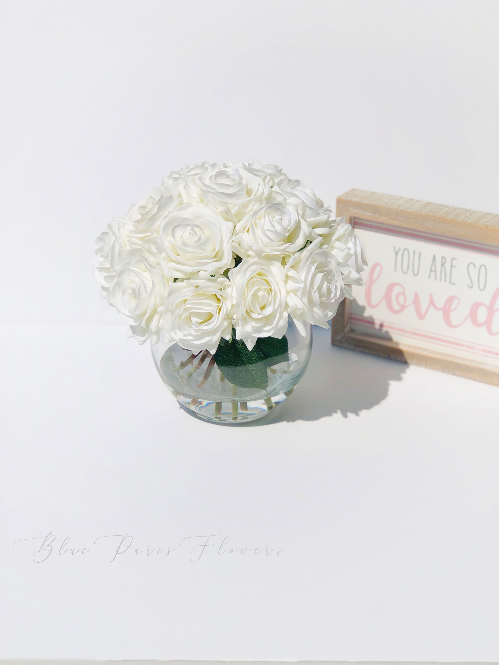 Real Touch White Roses Arrangement in Vase French Country | Etsy