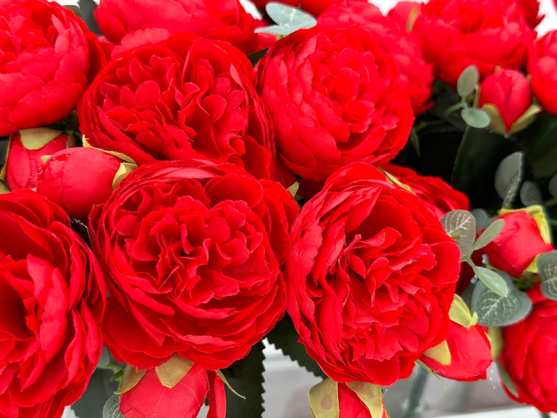 Modern Long Red Rose Peony Arrangement Artificial Faux - Etsy