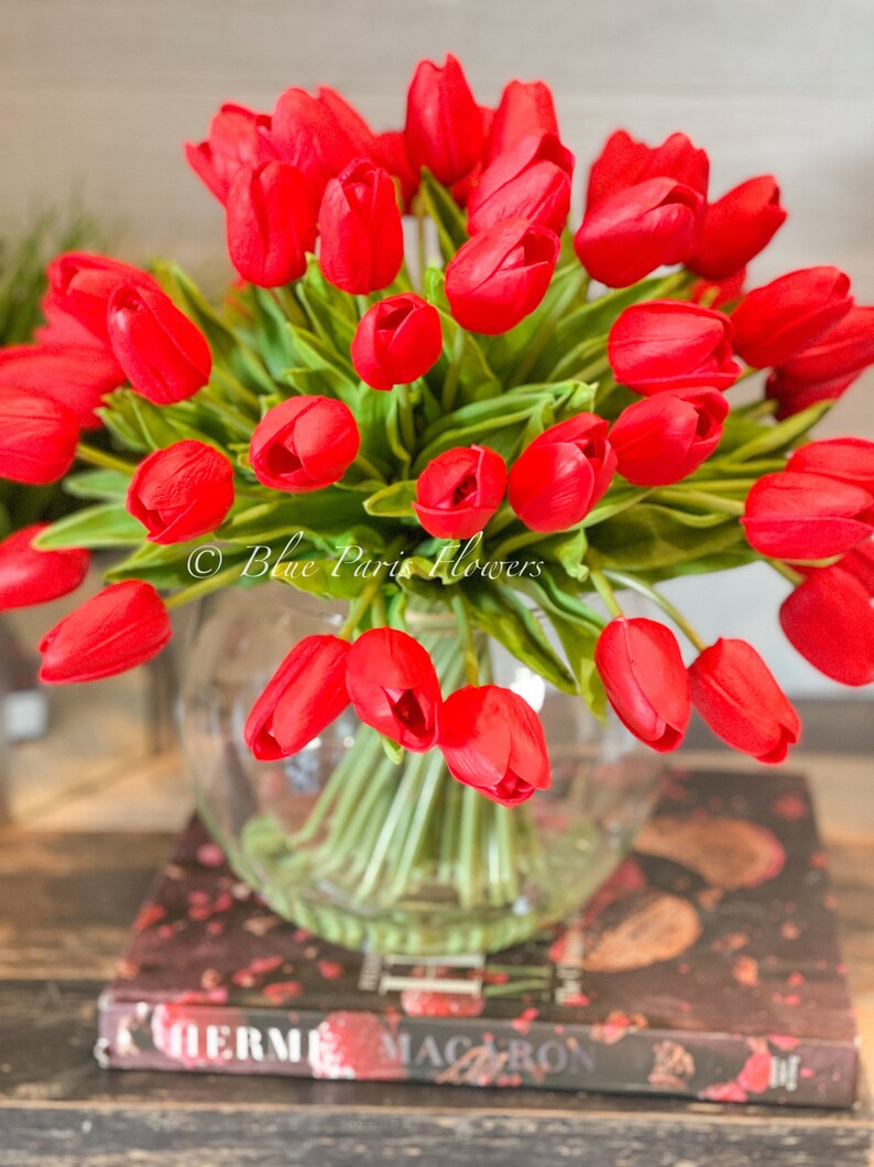 X-large 60 Red Tulips Modern Faux Floral Arrangement Real | Etsy