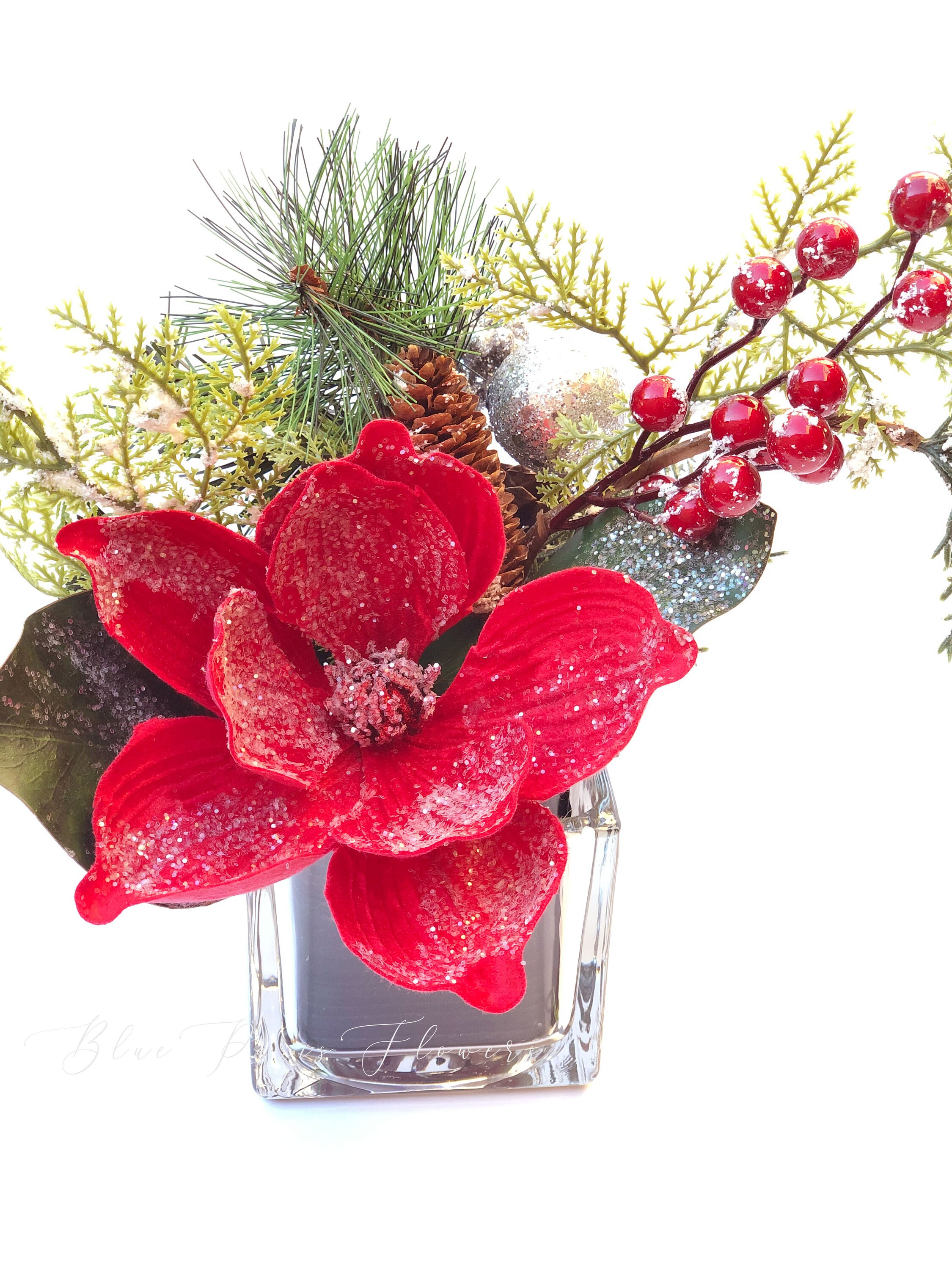 Christmas Holiday Red Magnolia Arrangement-christmas - Etsy