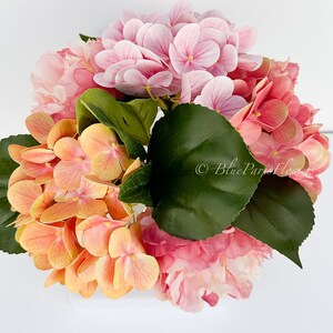 Pink Peonies & Peach Hydrangeas Arrangement: Faux Floral Centerpiece - Etsy