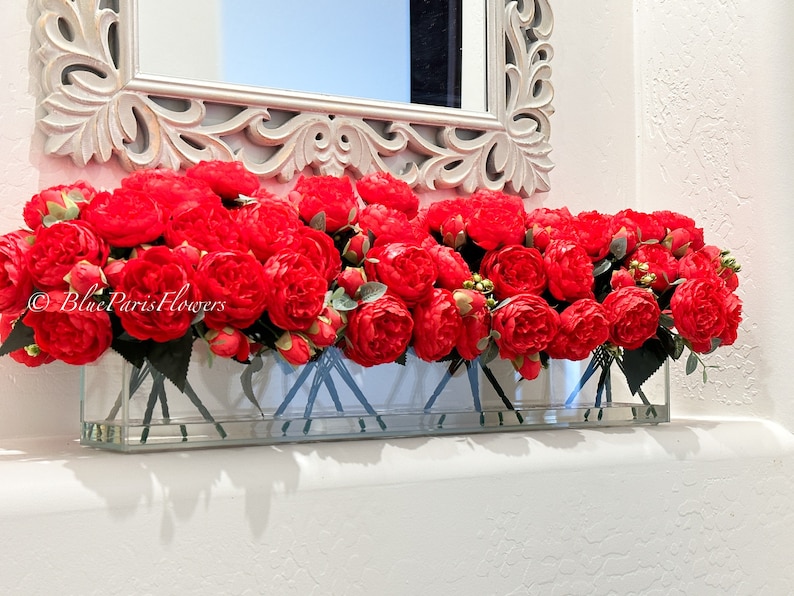 Modern Long Red Rose Peony Arrangement Artificial Faux - Etsy