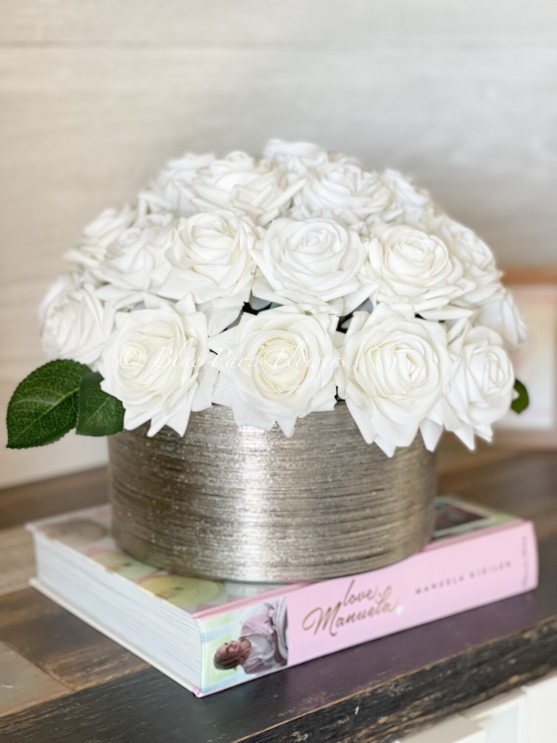 40 Real Touch White Roses Arrangement in Silver Vase French | Etsy