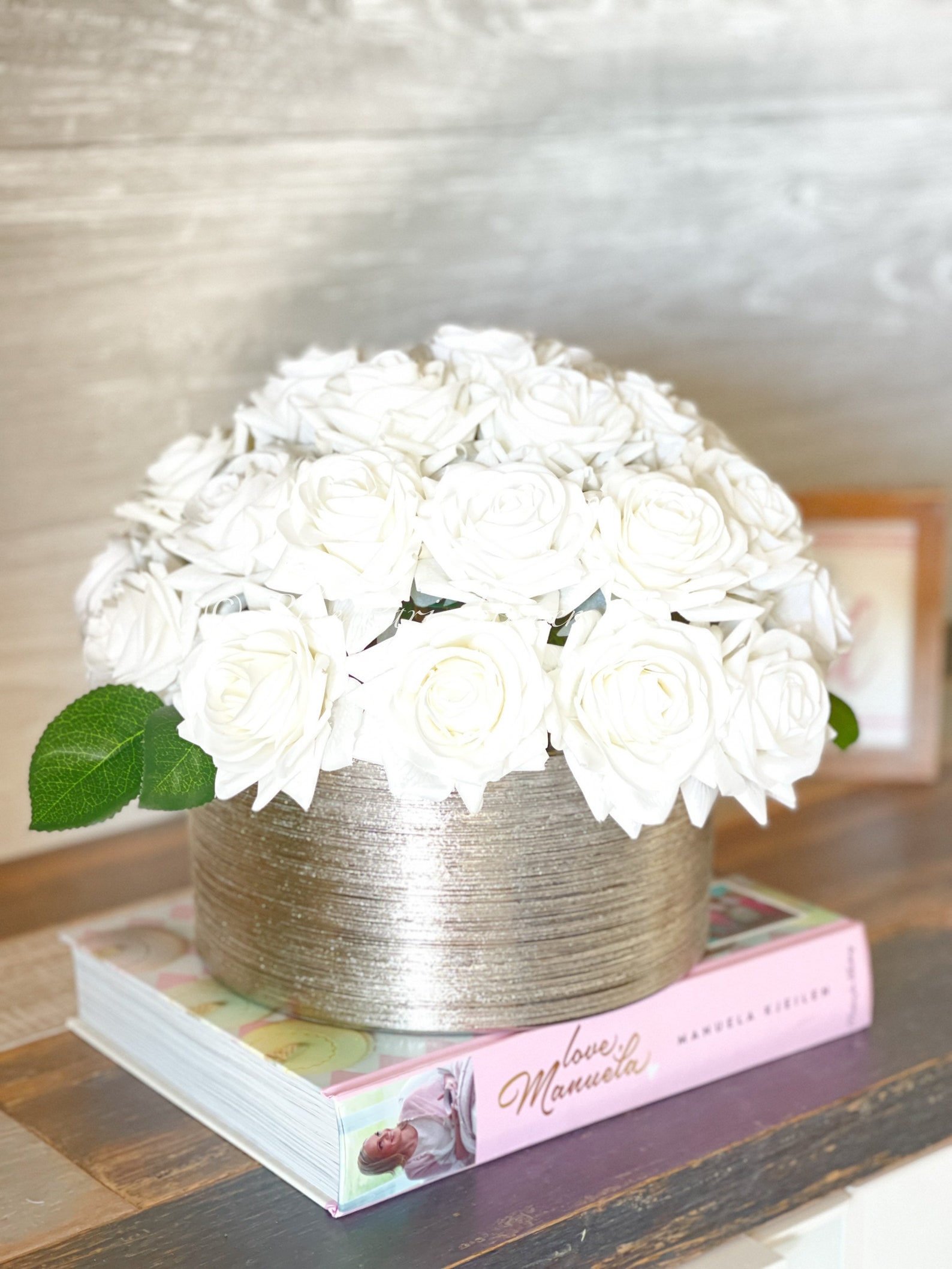 40 Real Touch White Roses Arrangement in Silver Vase French - Etsy