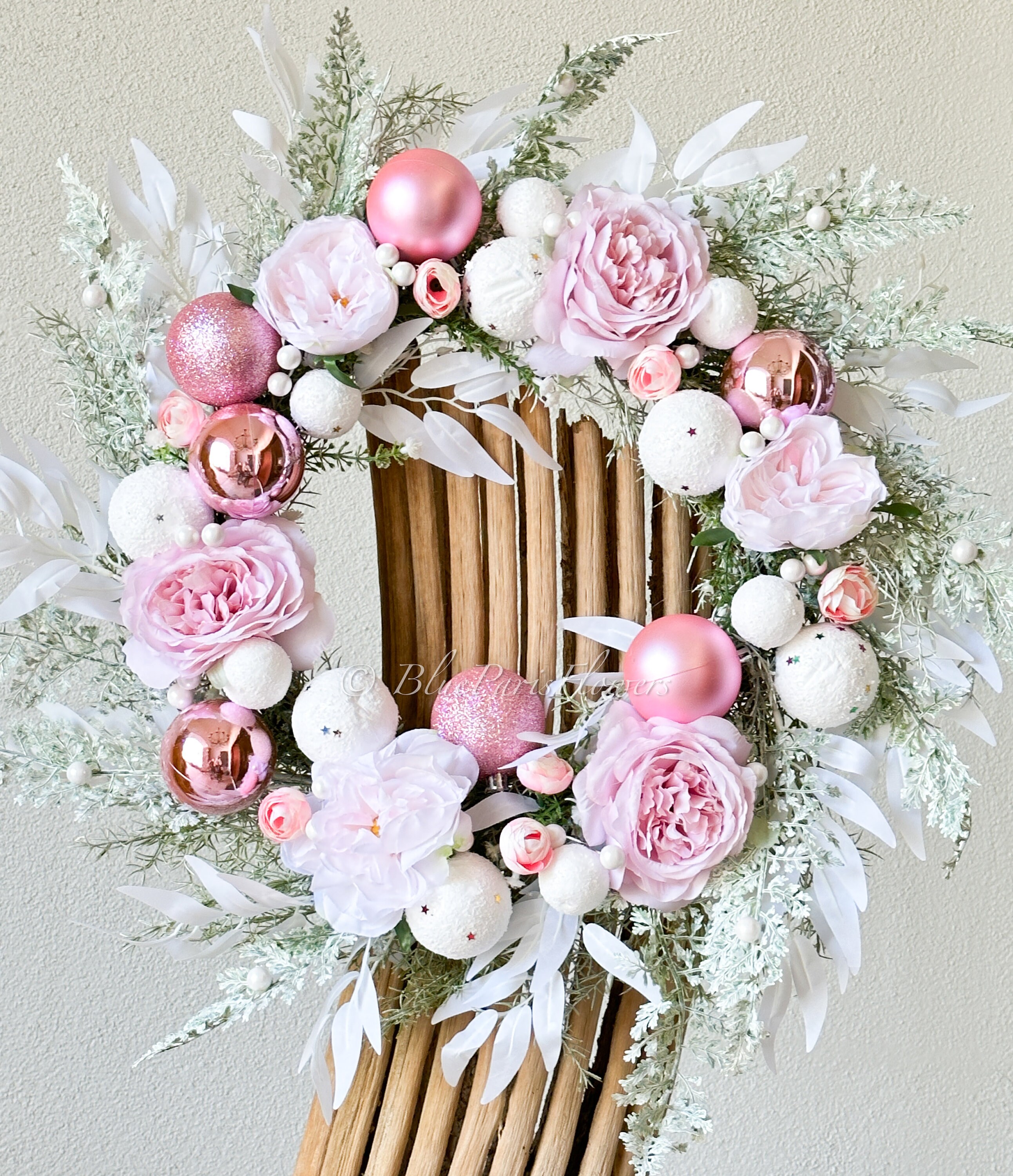 Pink Rose Christmas Wreath: Faux Silk Floral Holiday Decor - Etsy