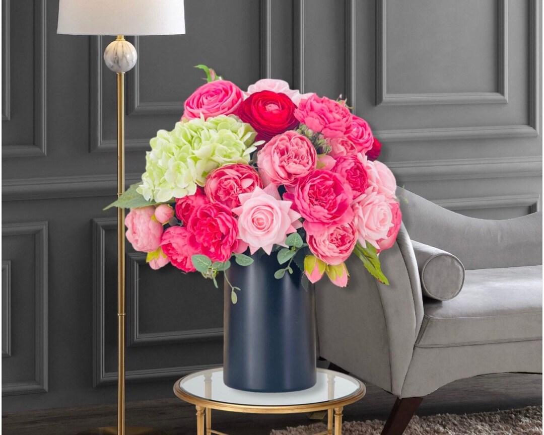 French Style Floral Arrangement, Pink Peonies Silk/real Touch Rose ...