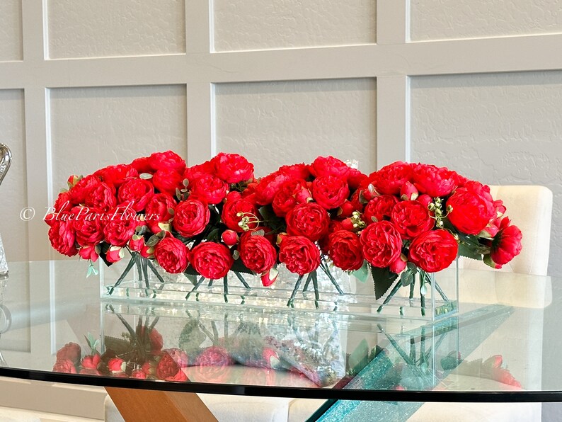 Modern Long Red Rose Peony Arrangement Artificial Faux - Etsy
