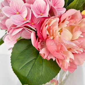 Pink Peonies & Peach Hydrangeas Arrangement: Faux Floral Centerpiece - Etsy