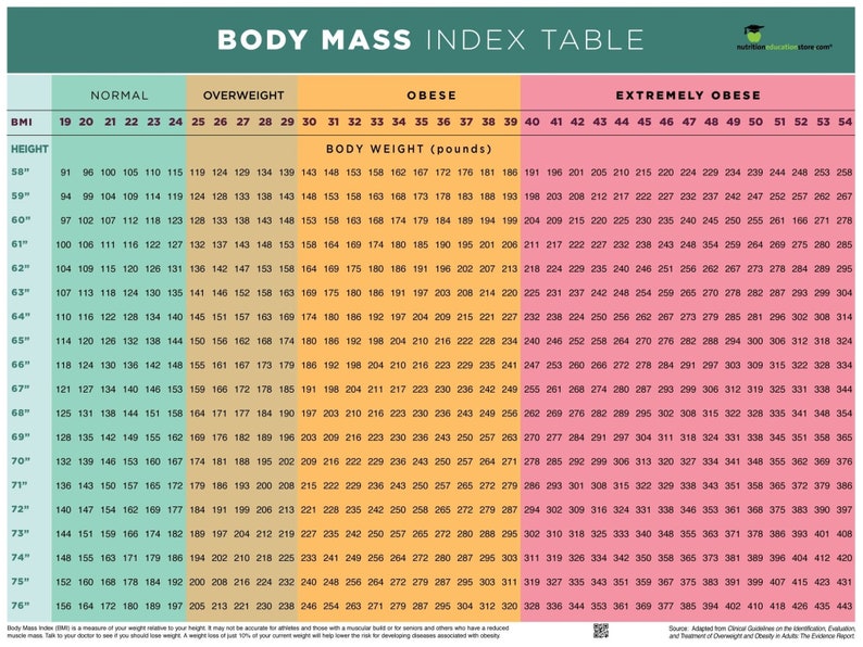 BMI Poster - BMI Chart Poster - Body Mass Index Poster - 18" X 24 ...