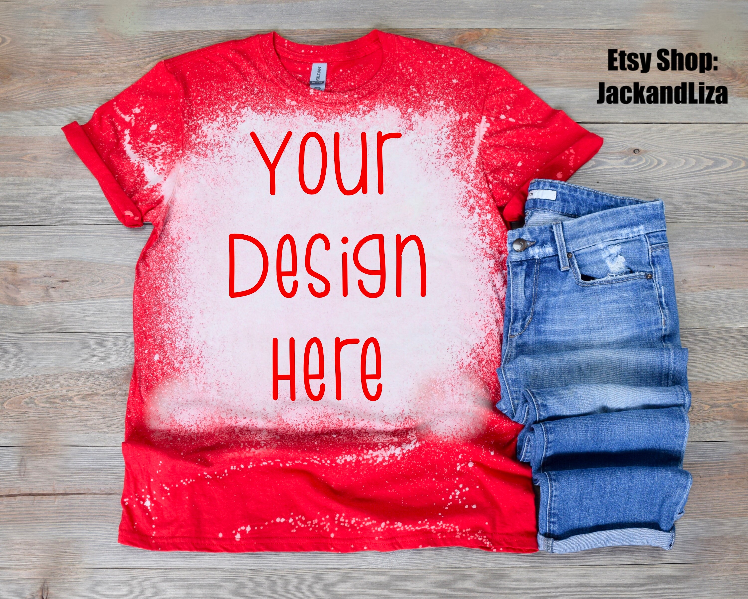 Red Bleached Gildan Softstyle Tshirt Mockup Red Bleach Etsy