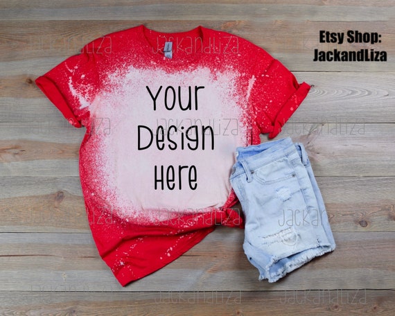 Red Bleached Gildan Softstyle Tshirt Mockup Red Bleach Etsy