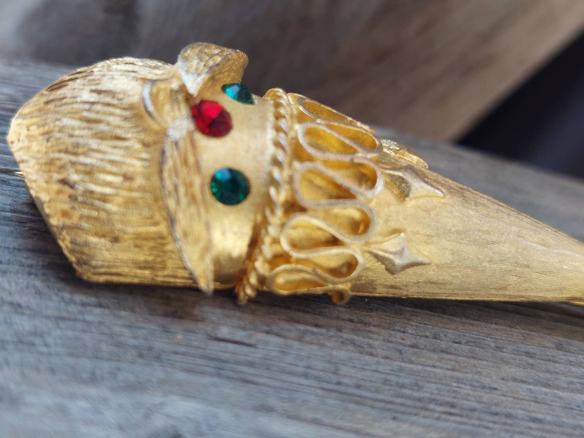 1980's MYLU Christmas Santa Claus Gold Tone Brooch - Etsy
