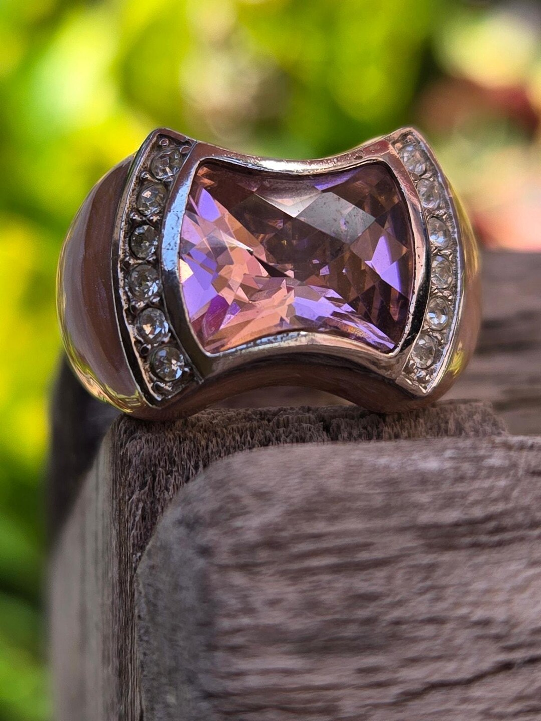 Vintage Lauren Jean Adams Pink Enamel Clear Crystal & Sterling Silver ...