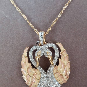 Vintage NOLAN MILLER Designer Double Swan Enamel/crystals Pendant ...