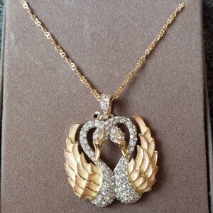 Vintage NOLAN MILLER Designer Double Swan Enamel/crystals Pendant ...