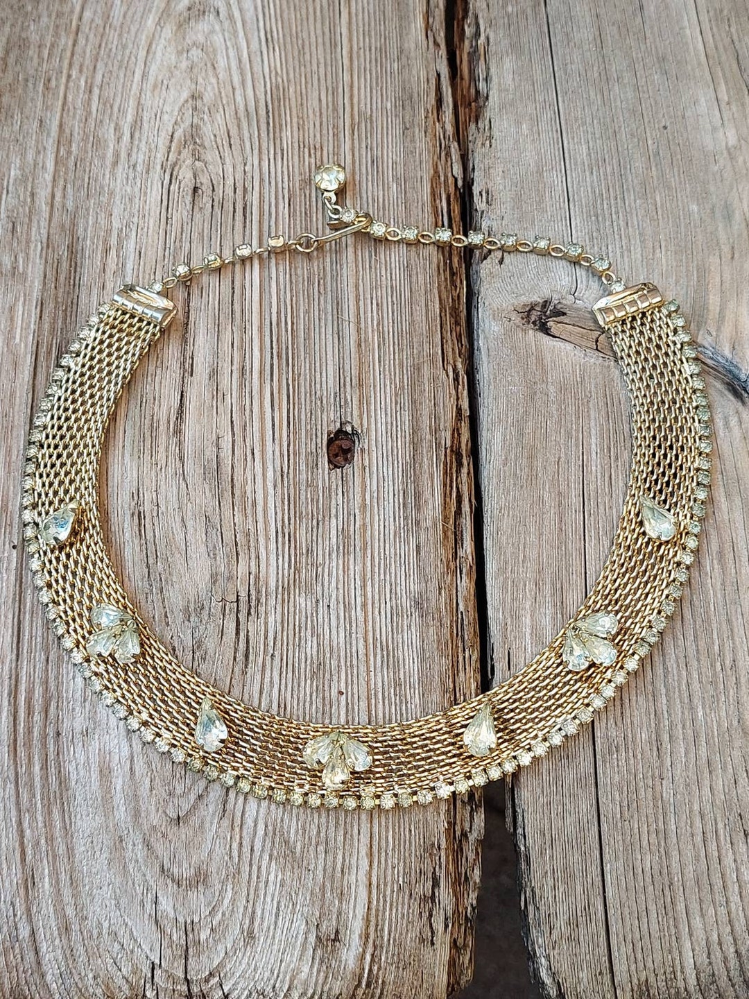 Vintage Gold Mesh Choker W/rhinestones, 16 Inch Adjustable - Etsy