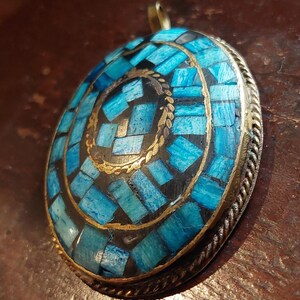 Vintage Brass & Inlay Turquoise Oval Shaped Statement Pendant - Etsy