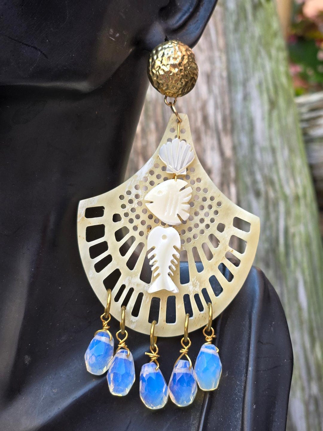 Hand Carved Sea Shell Chandelier Earrings, Nautical, Fish, Unique ...