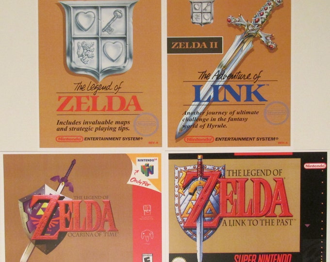 Nintendo Retro Video Game Box Art Reproduction Four Poster Prints Zelda ...