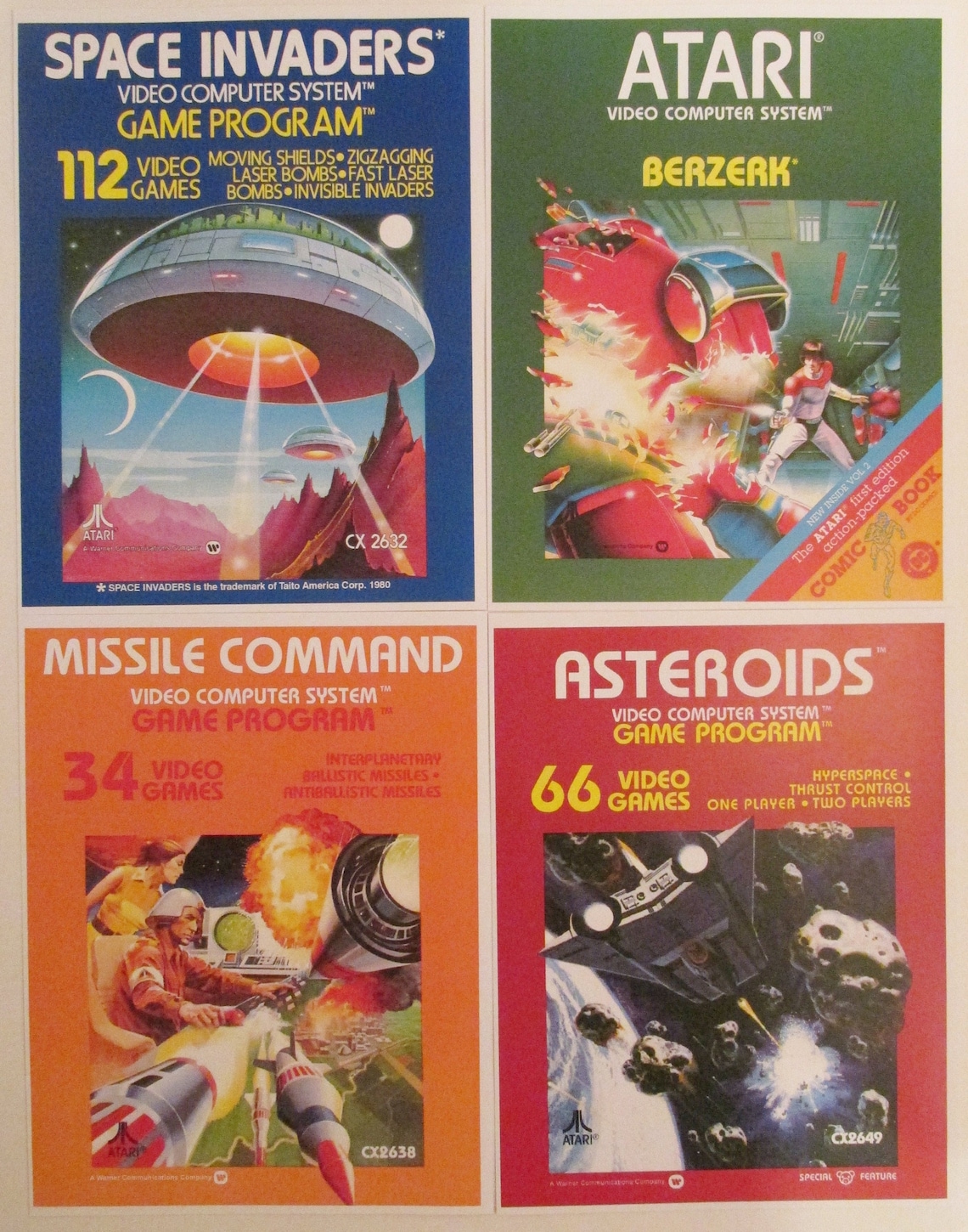 Atari 2600 Video Game Box Art Reproduction Four 8.5x11 Poster Prints ...