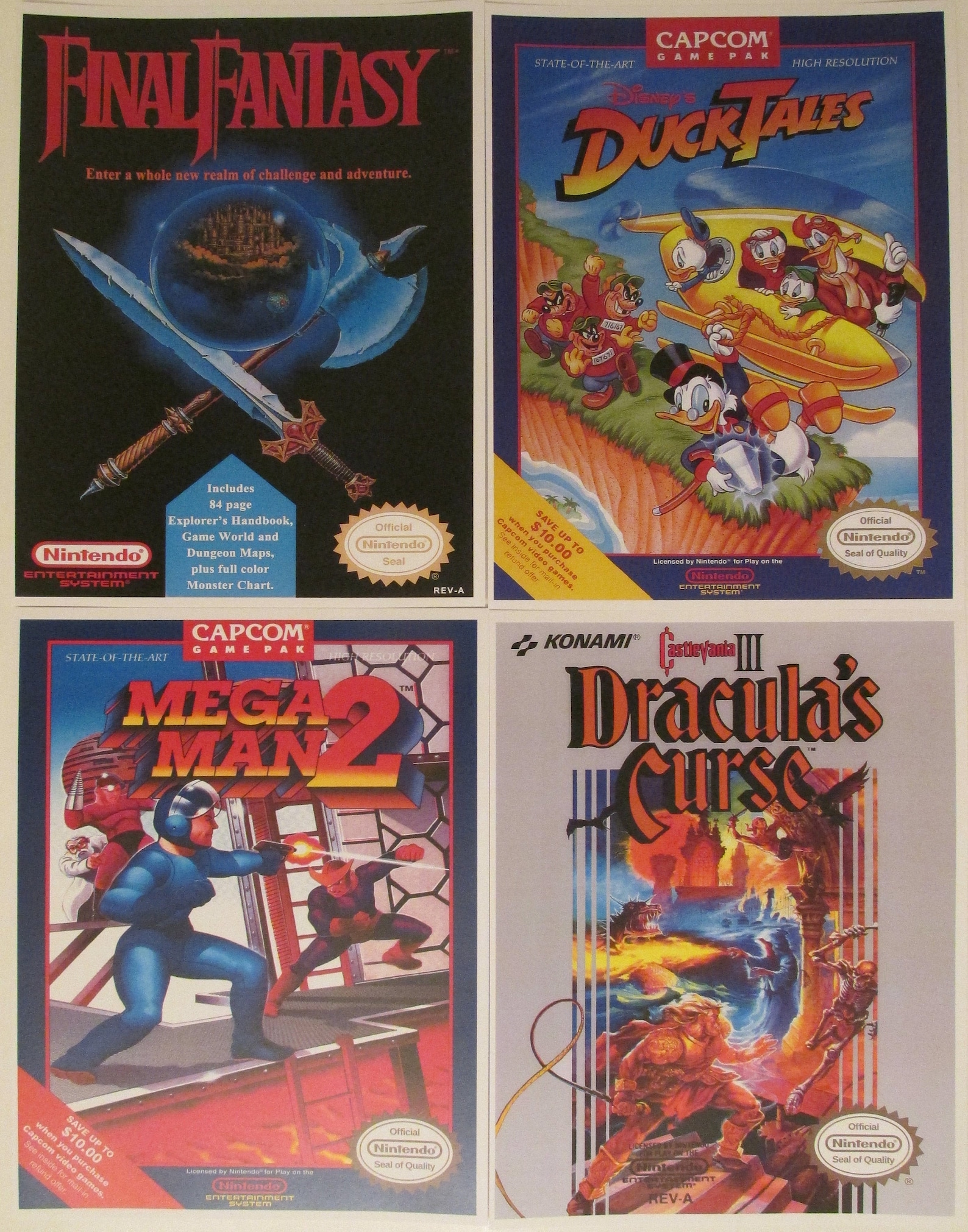 Nintendo NES Retro Video Game Box Art Reproduction Four 8.5x11 Poster ...