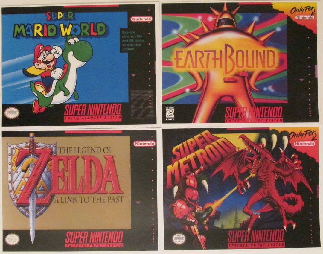 Nintendo SNES Retro Video Game Box Art Reproduction Four 11x8.5 Poster ...