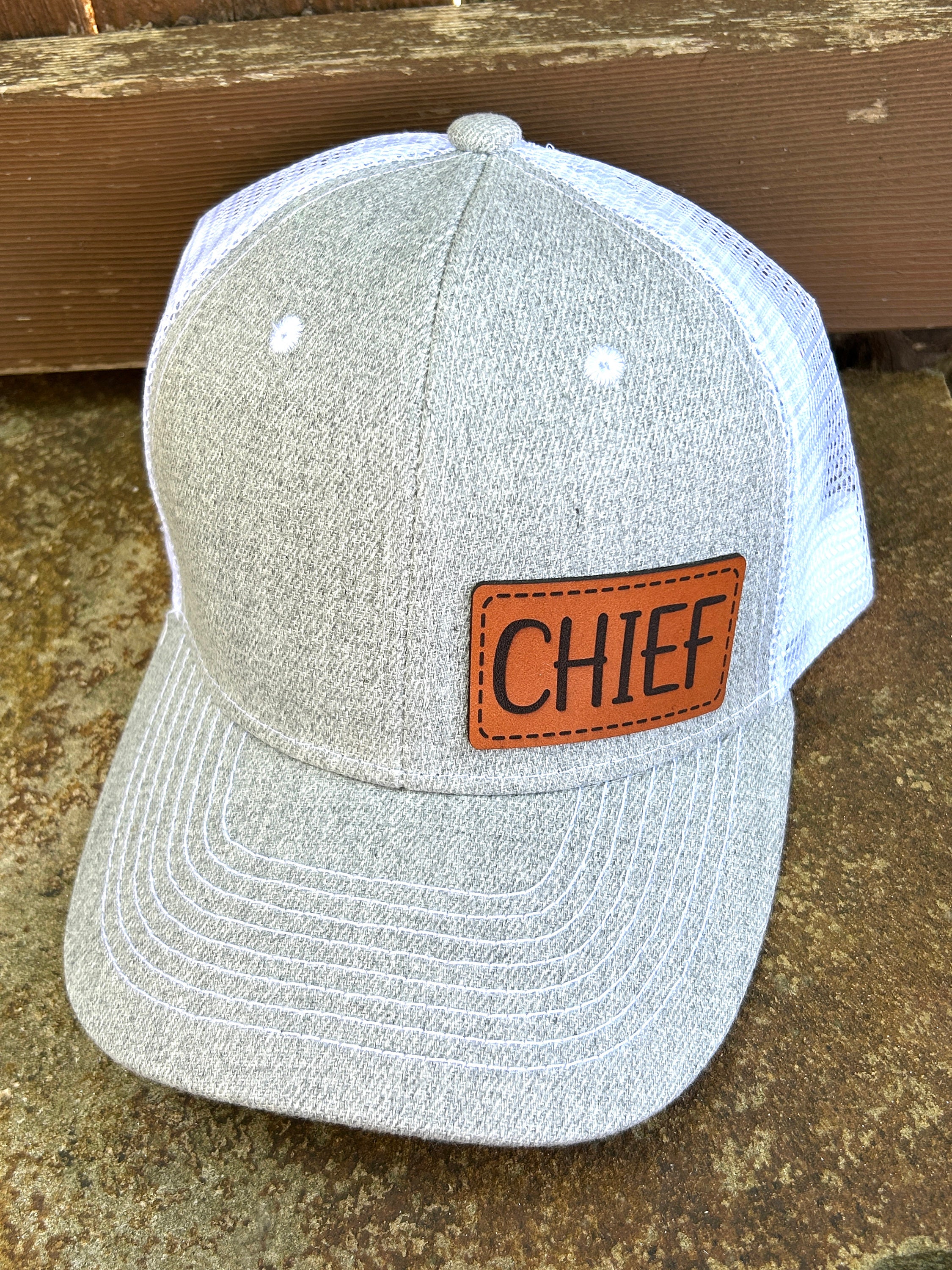 Chief Hat | Chief Gift | Custom Leather Patch | Chief Trucker Hat ...