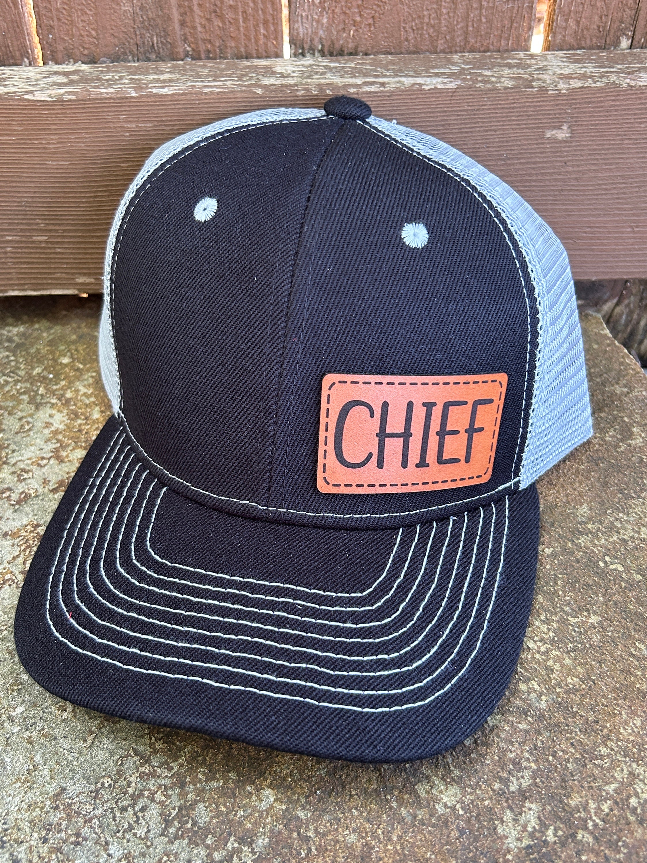 Chief Hat | Chief Gift | Custom Leather Patch | Chief Trucker Hat ...