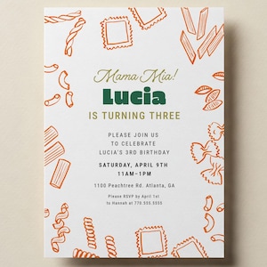 Editable Italian Pasta Birthday Invitation | Kids Party Invitation ...