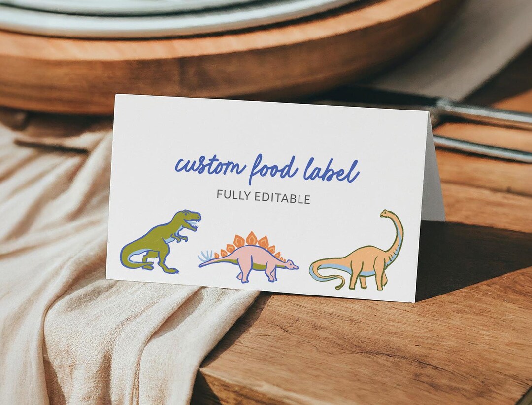 Dinosaur Party Food Labels: Editable Dino Birthday Tent Cards (digital ...