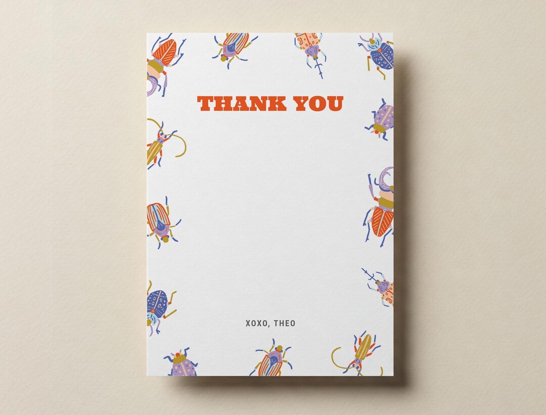 Love Bug Birthday Thank You Card: 5x7 Editable Bug Theme (instant ...