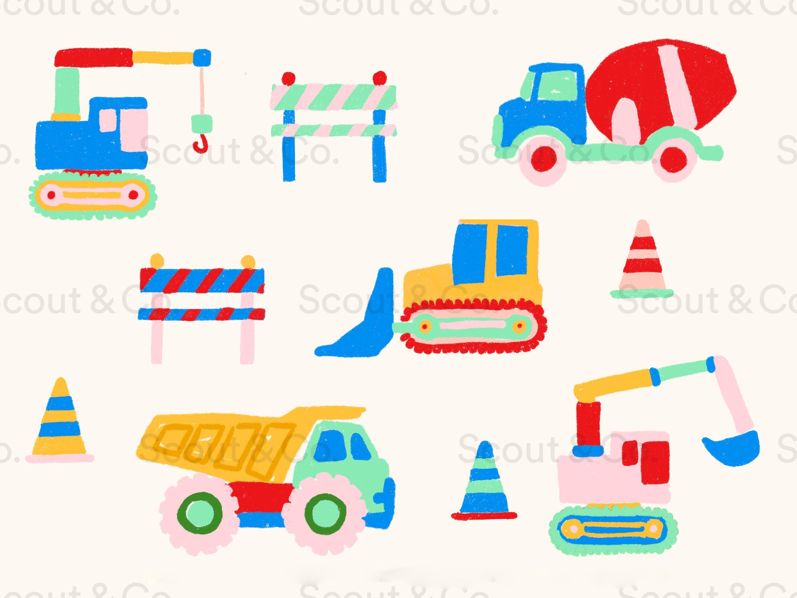 Watercolor Construction Vehicle Clipart: Hand-drawn PNG Set - Etsy