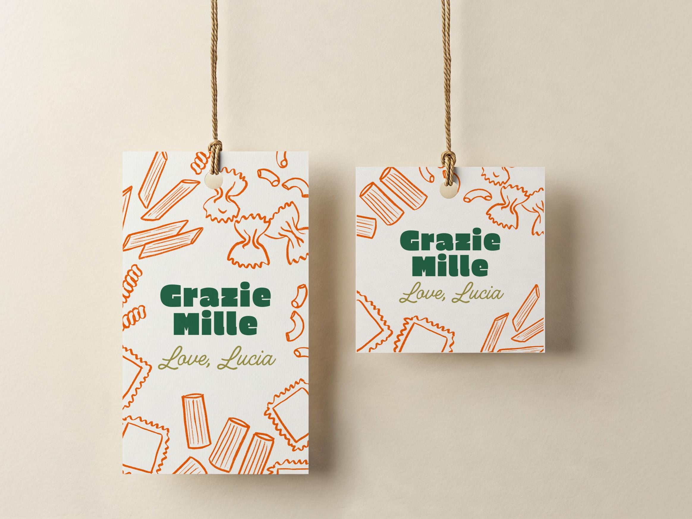 Italian Pasta Party Favor Tags: Grazie Mille, Editable Gift Tags ...