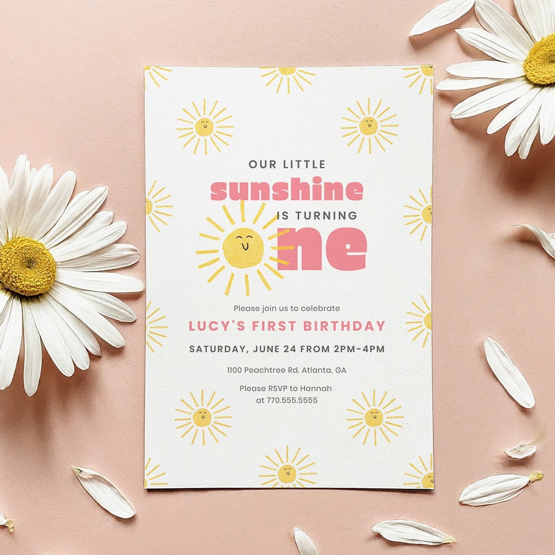 Little Sunshine 1st Birthday Invitation Template (digital Download) - Etsy