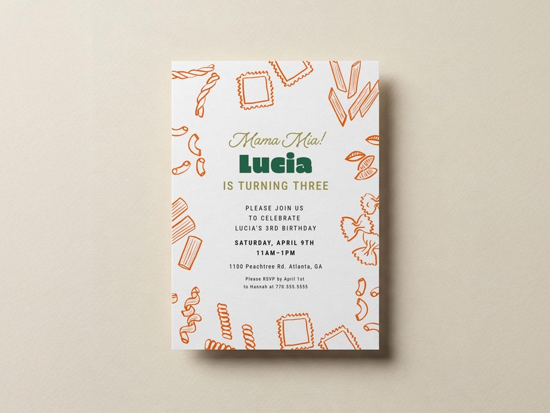 Editable Italian Pasta Birthday Invitation | Kids Party Invitation ...