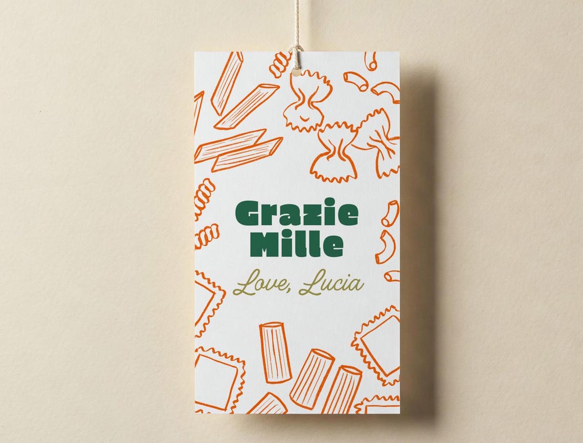 Italian Pasta Party Favor Tags: Grazie Mille, Editable Gift Tags ...