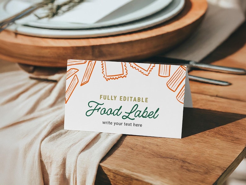 Italian Pasta Food Labels: Editable Party Place Cards (digital Template ...