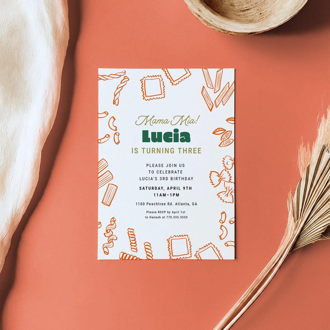 Editable Italian Pasta Birthday Invitation | Kids Party Invitation ...