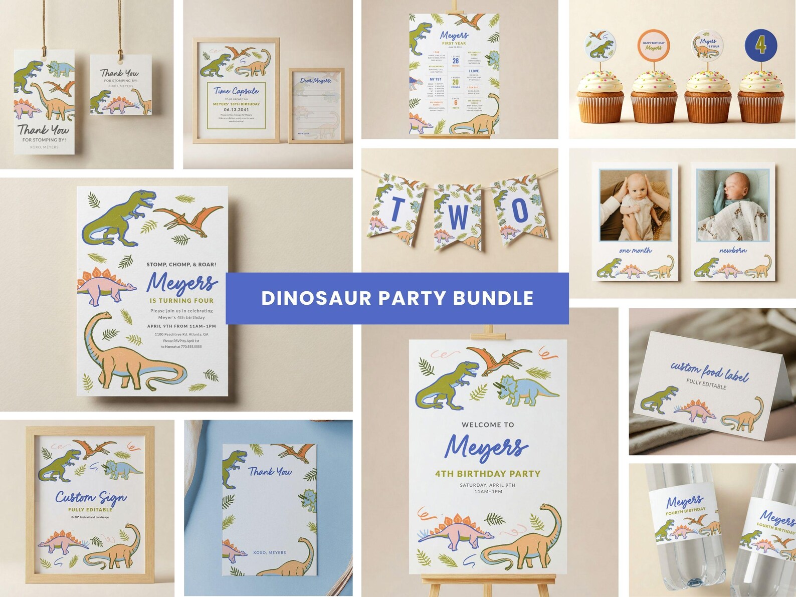 Dinosaur Birthday Party Bundle: Editable Dino Decorations (instant ...