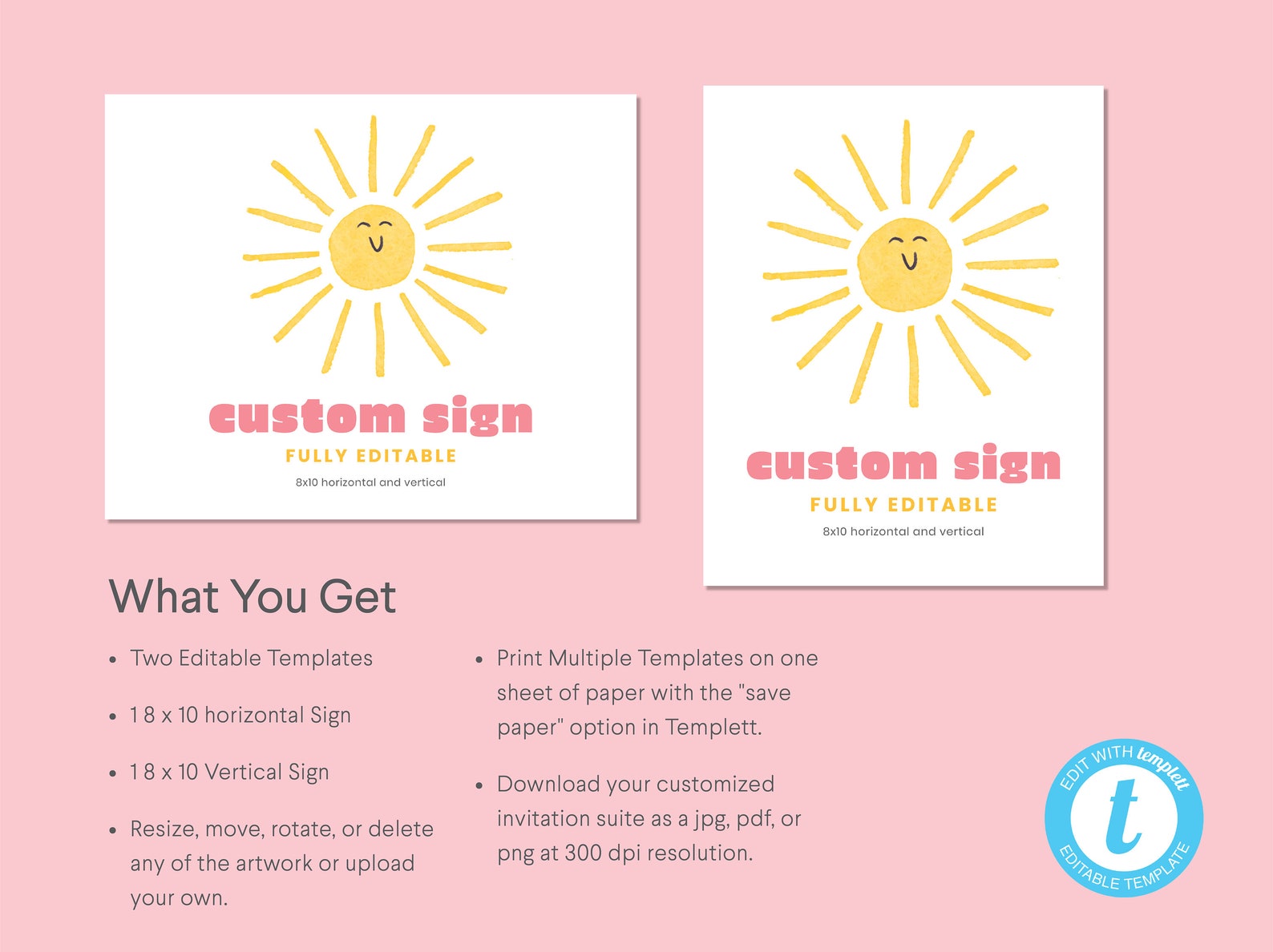 Sunshine Editable Signs, Custom 8x10 Sign, Printable Sunshine Birthday ...