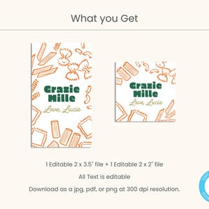 Italian Pasta Party Favor Tags: Grazie Mille, Editable Gift Tags ...