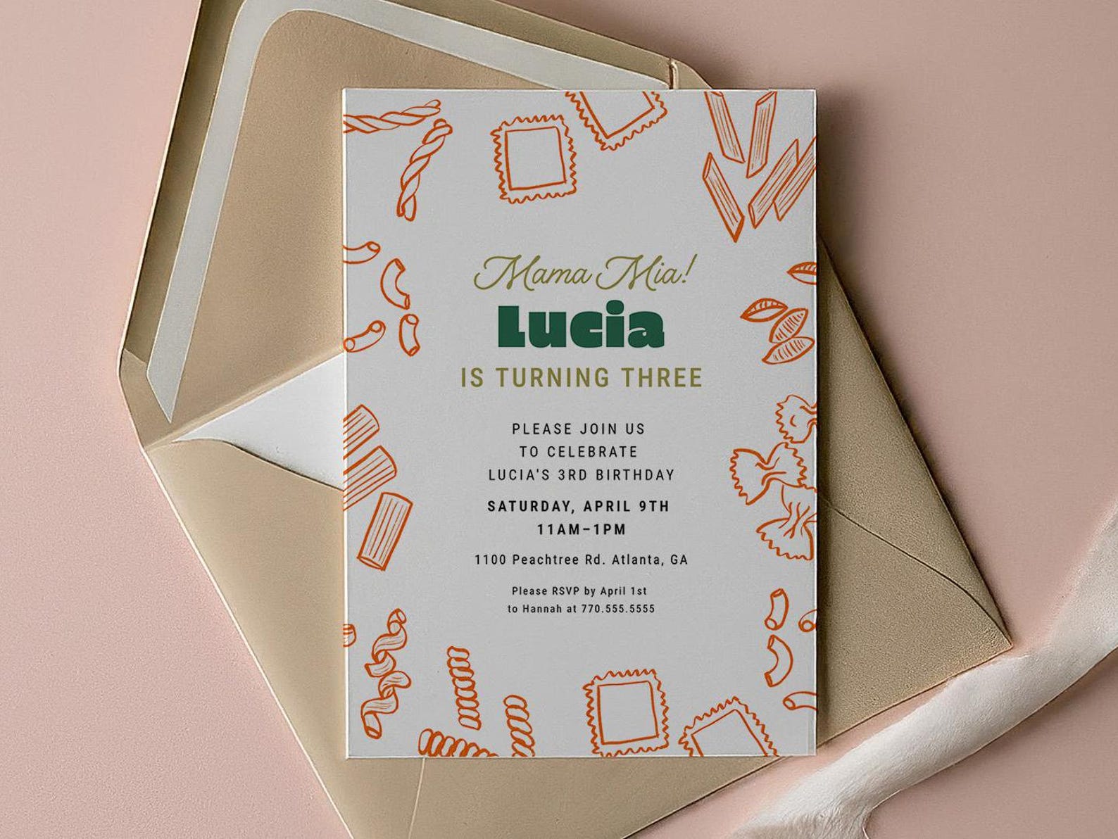 Editable Italian Pasta Birthday Invitation | Kids Party Invitation ...