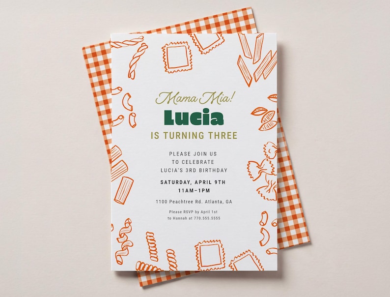 Editable Italian Pasta Birthday Invitation | Kids Party Invitation ...