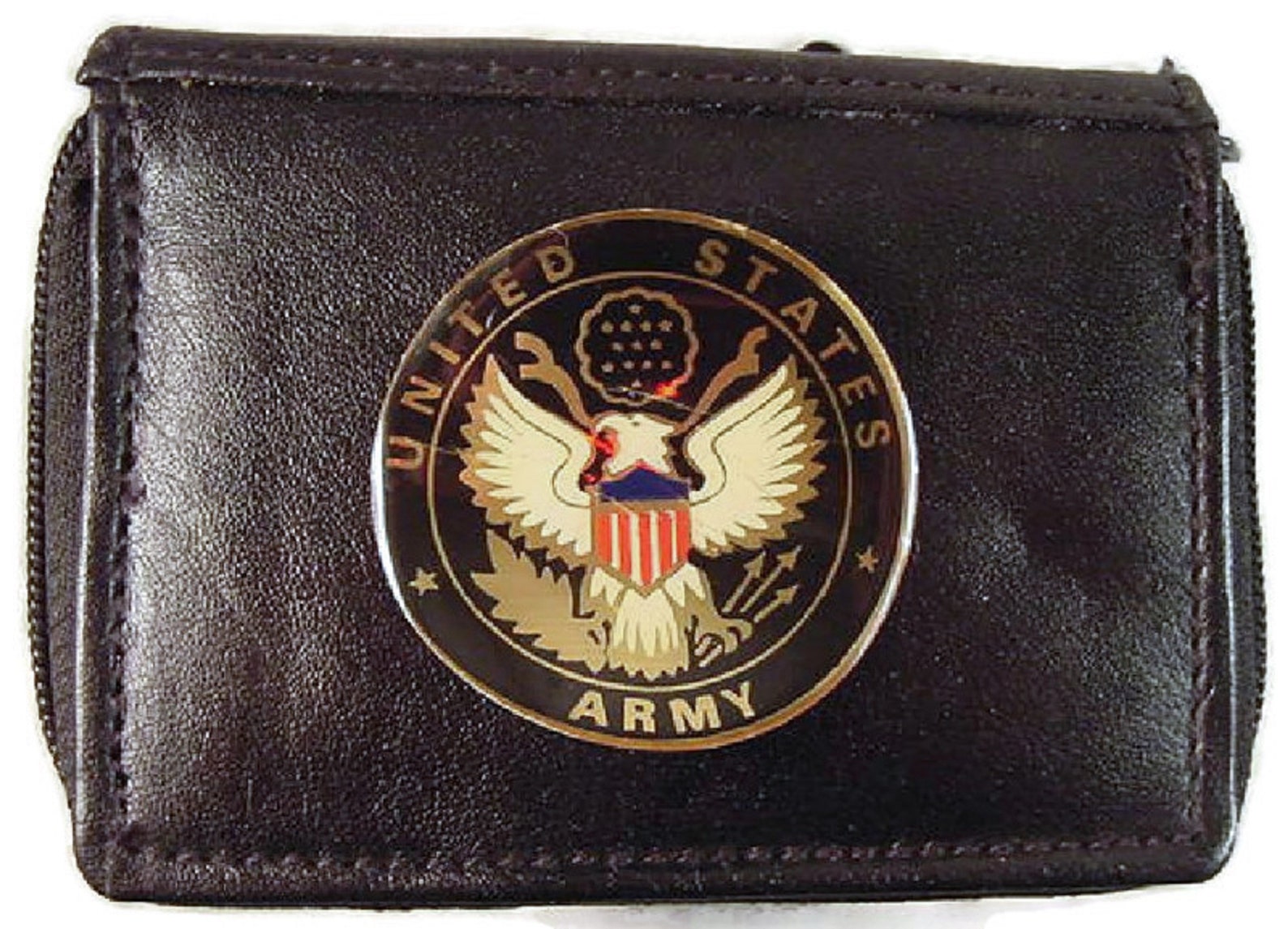USA US ARMY genuine black leather 2 zipper outside id wallet | Etsy