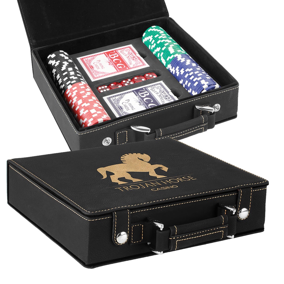 Personalized Poker Set: Laser Engraved Leatherette Case, 100 Chips - Etsy