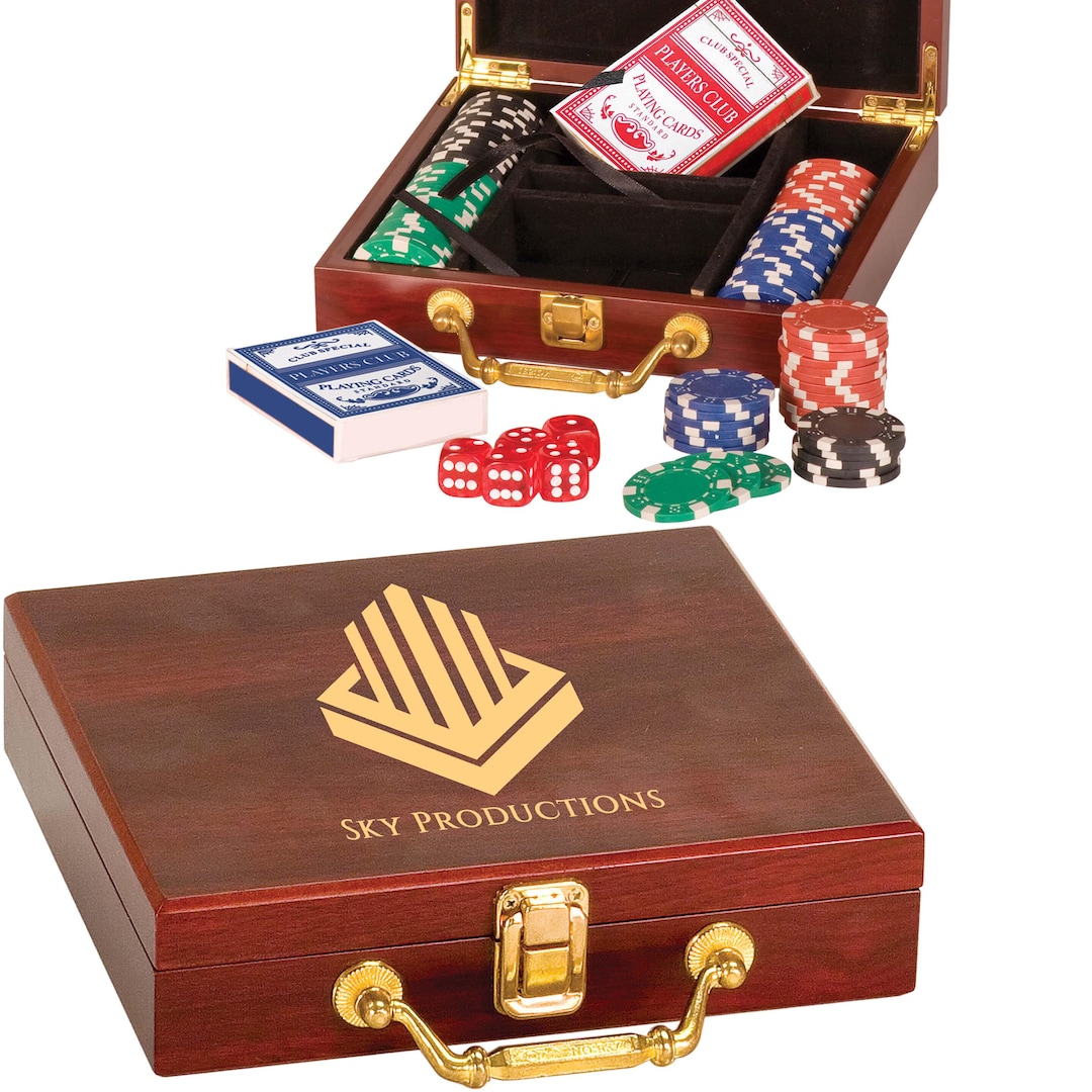 Personalized Rosewood Poker Set: 100 Chips, Cards, Dice, Engraved Box ...