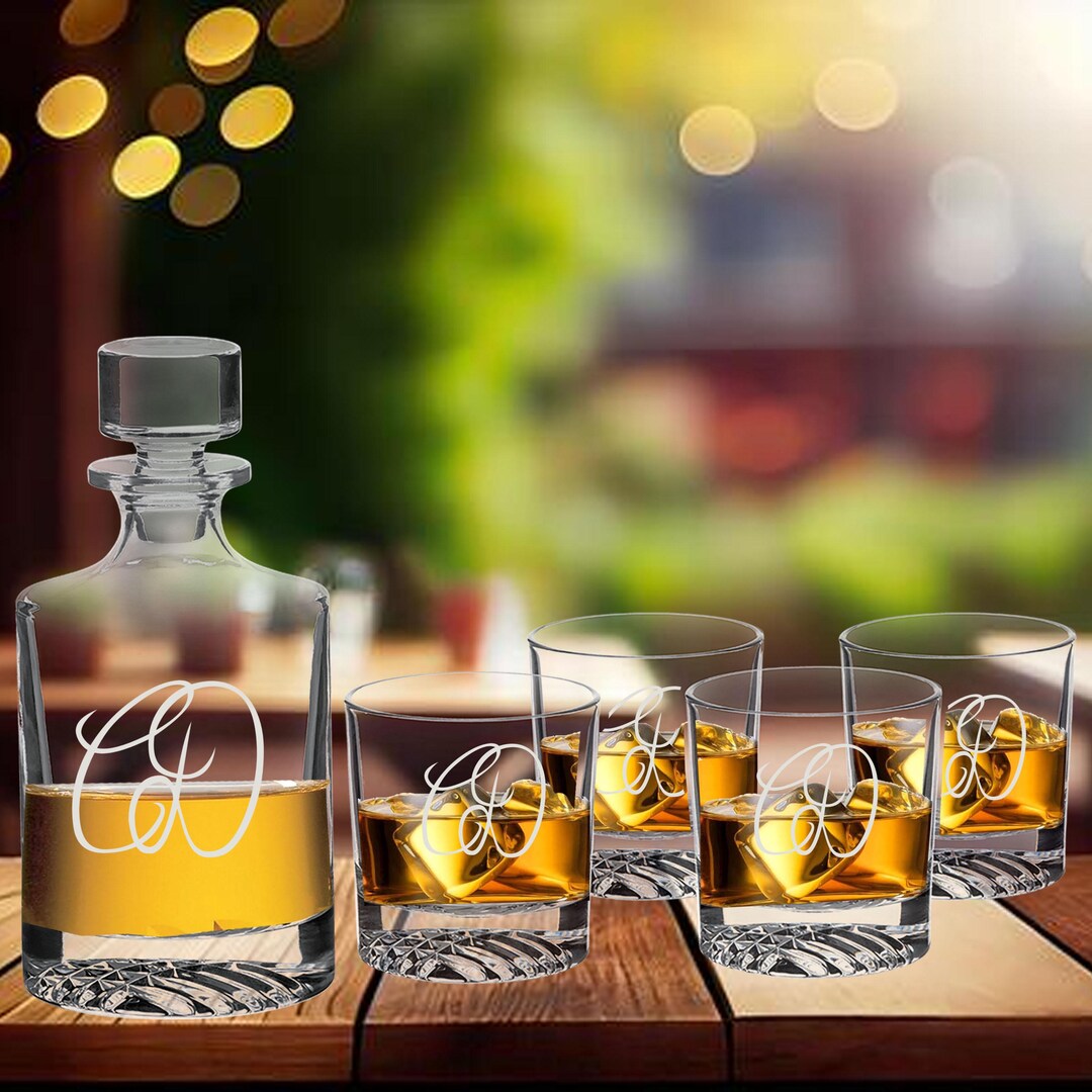 Personalized Engraved 850ml Round Glass Decanter Set With Four 9oz ...
