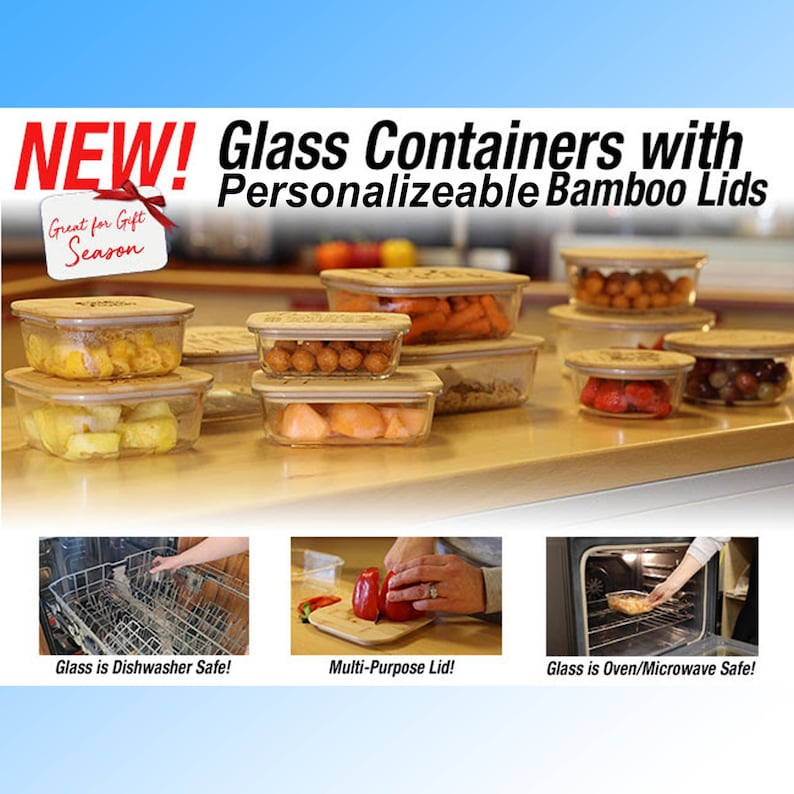 Personalized Glass Food Container With Engraved Bamboo Lid - Etsy