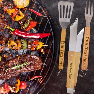 Custom Bamboo Wood BBQ Utensils Set| Monogrammed BBQ Set | Personalized ...